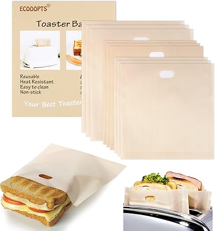 ECOOPTS 8 Toaster Bags Non Stick Sandwich Toastie Bag 3 Sizes Reusable ...