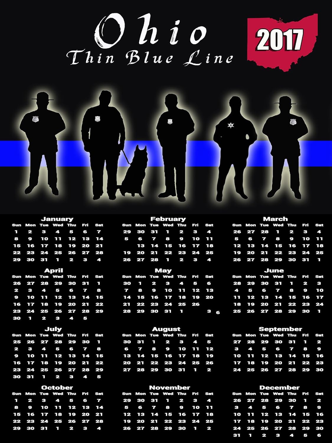 Amazon.com: 2017 State of Ohio Police Calendar Poster Thin Blue Line ...
