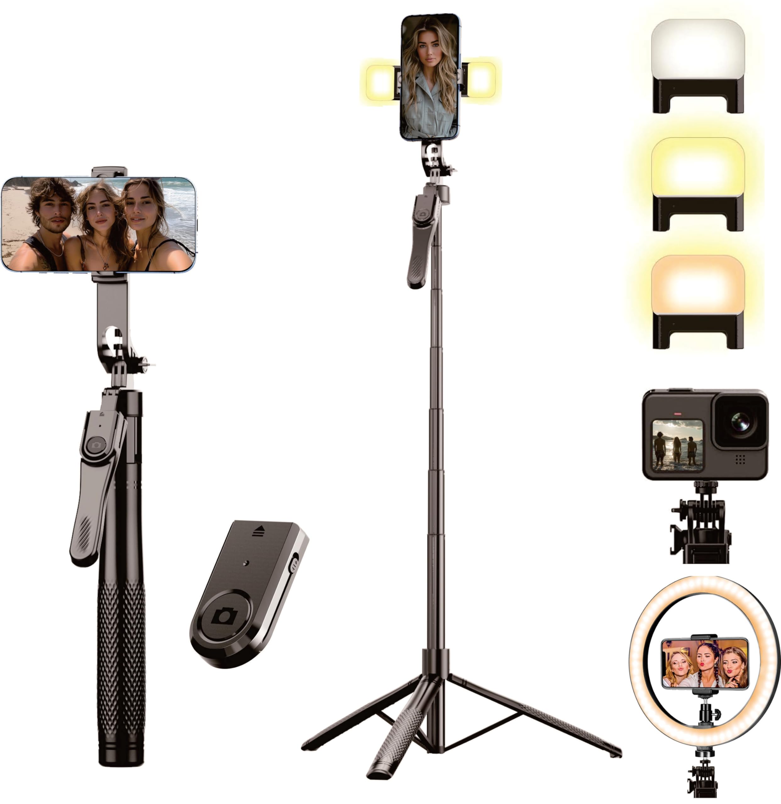 Amazon.com: Selfie Tripod with Light, 80" Overhead Phone Mount with ...