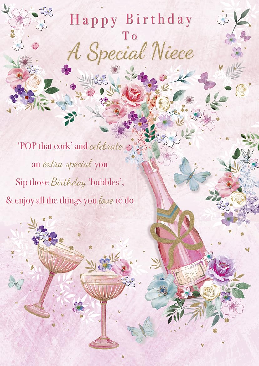 Niece Birthday Card - Special Niece - Champagne and Butterflies ...
