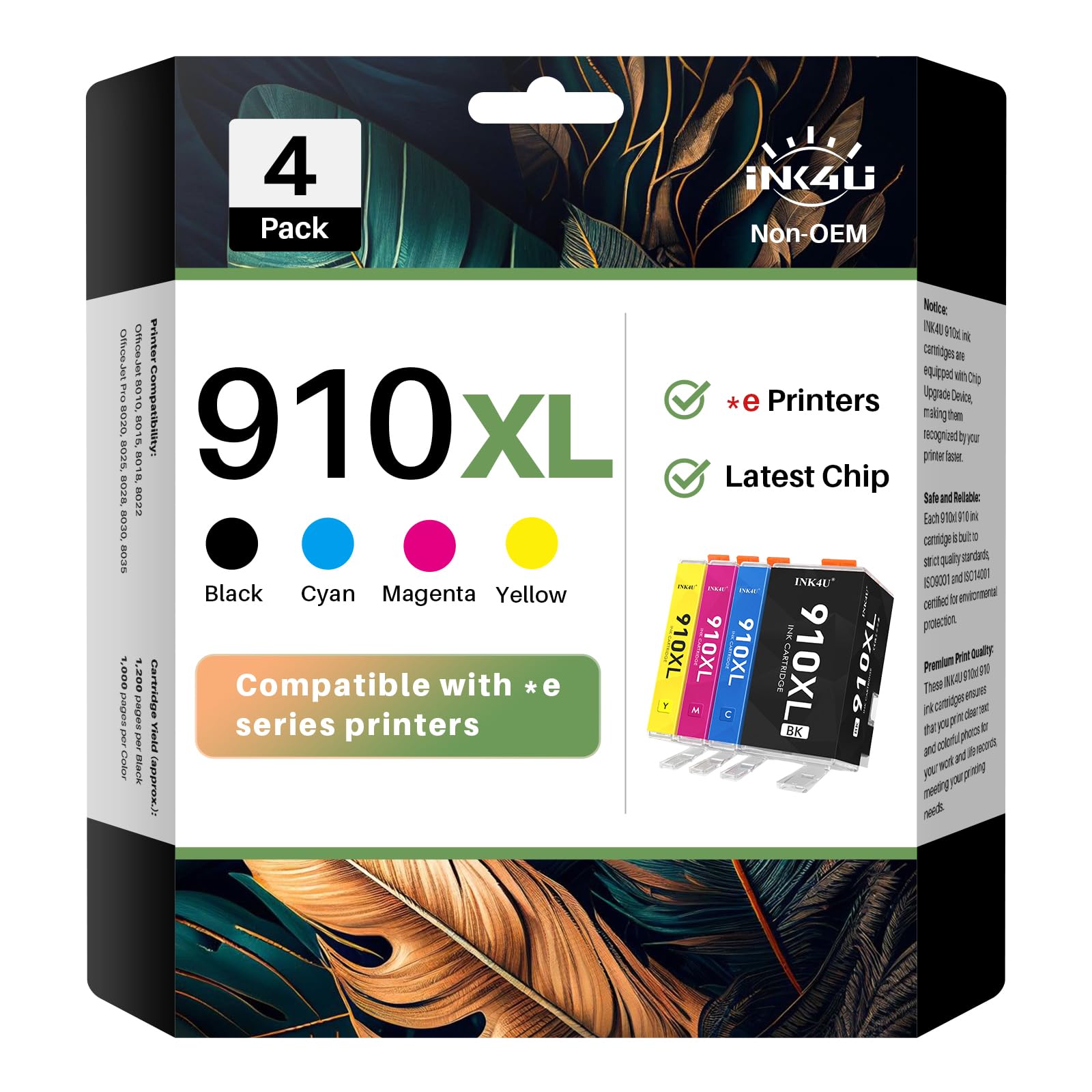 Amazon.com: INK4U Remanufactured Ink cartridges Replacement for 910XL ...