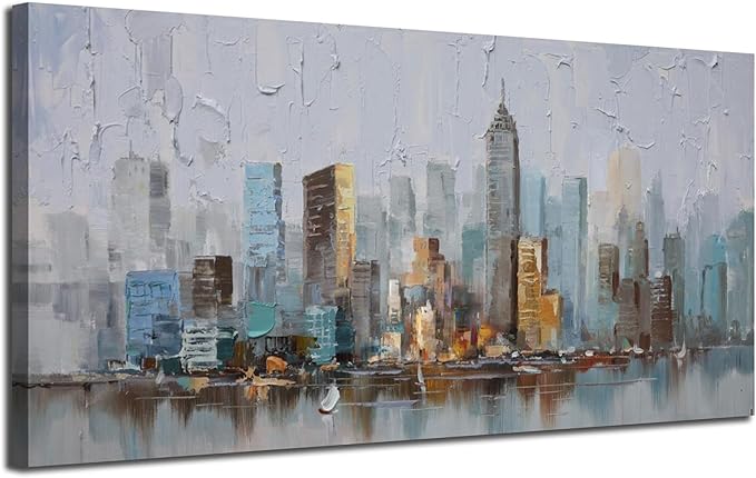 Amazon.com: Enartly Abstract Cityscape Canvas Wall Art New York City ...