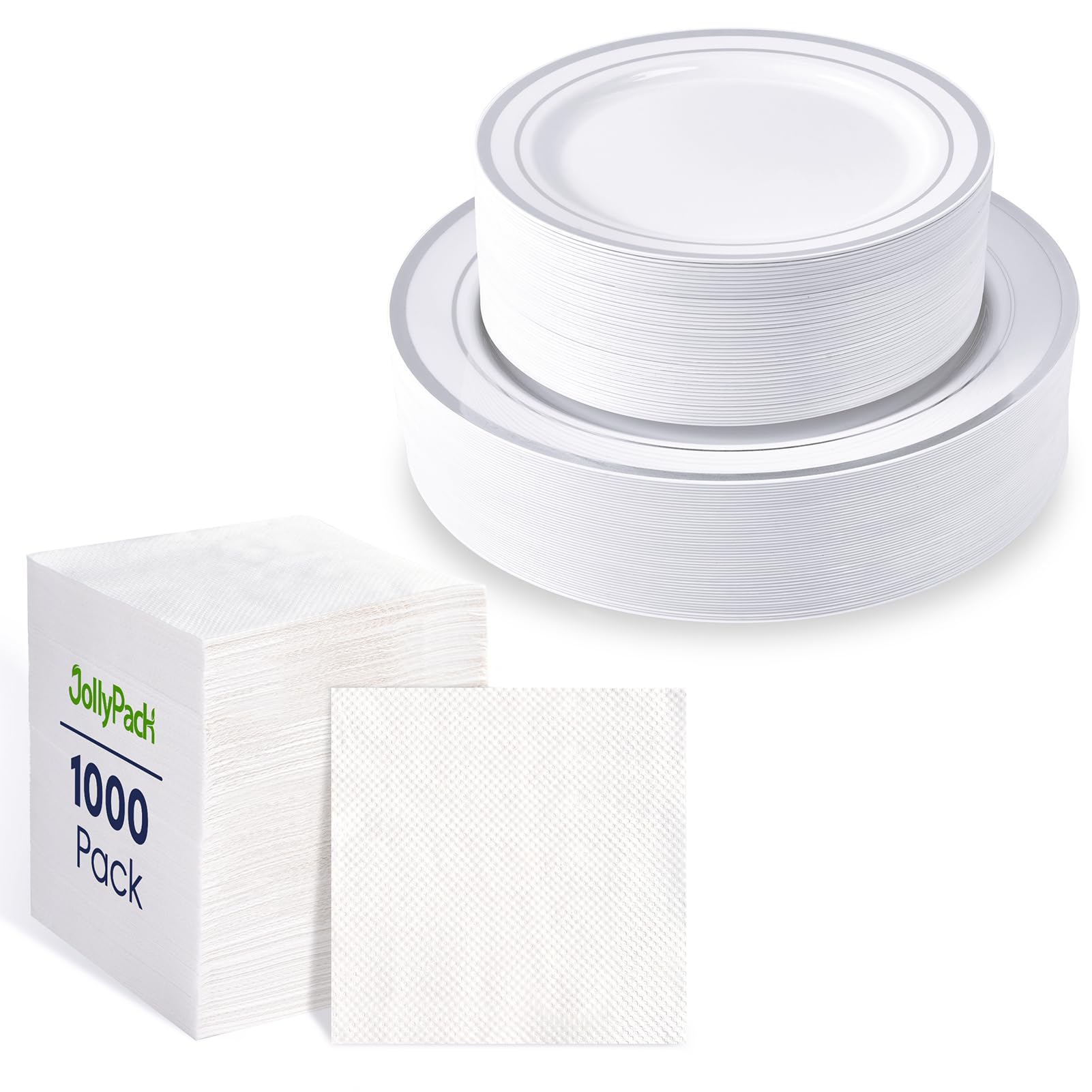 Amazon.com: JollyPack 100 Piece Plastic Party Sliver Plates with 1000 ...