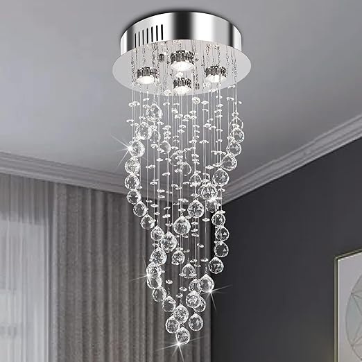 Luxury Crystal Ceiling Light Fixture, Modern Spiral Raindrop Crystal ...