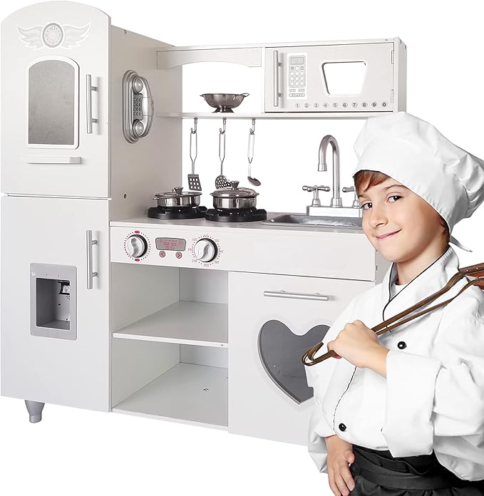 Amazon.com: TaoHFE Kitchen Set for Kids Wooden Play Kitchen Toy Kitchen ...