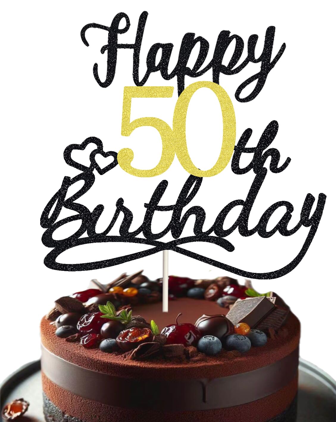 Snapklik.com : 50 Birthday Cake Toppers-BLACK GOLD Glitter, Fifty Cake ...