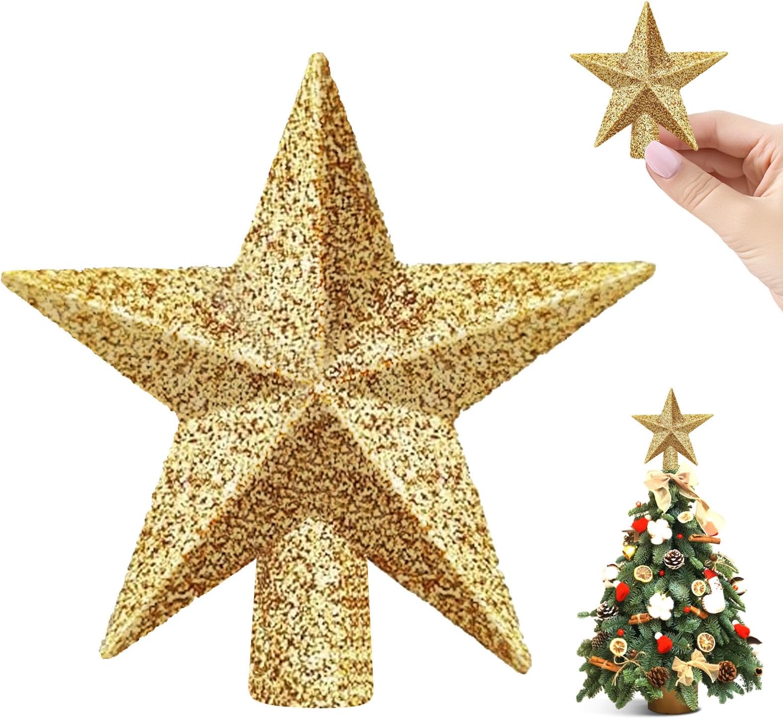 Amazon.com: 4" Petite Treasures Gold Glittered Mini Star Christmas Tree ...