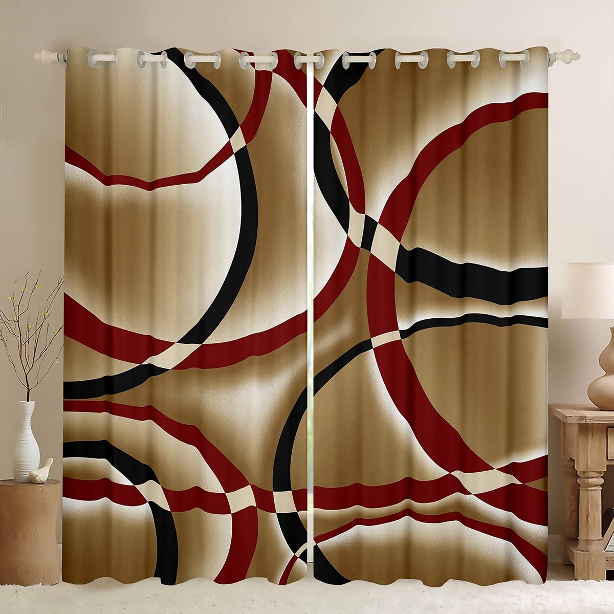 Amazon.com: Black Red Brown Abstract Stripes Window Curtains Teens ...