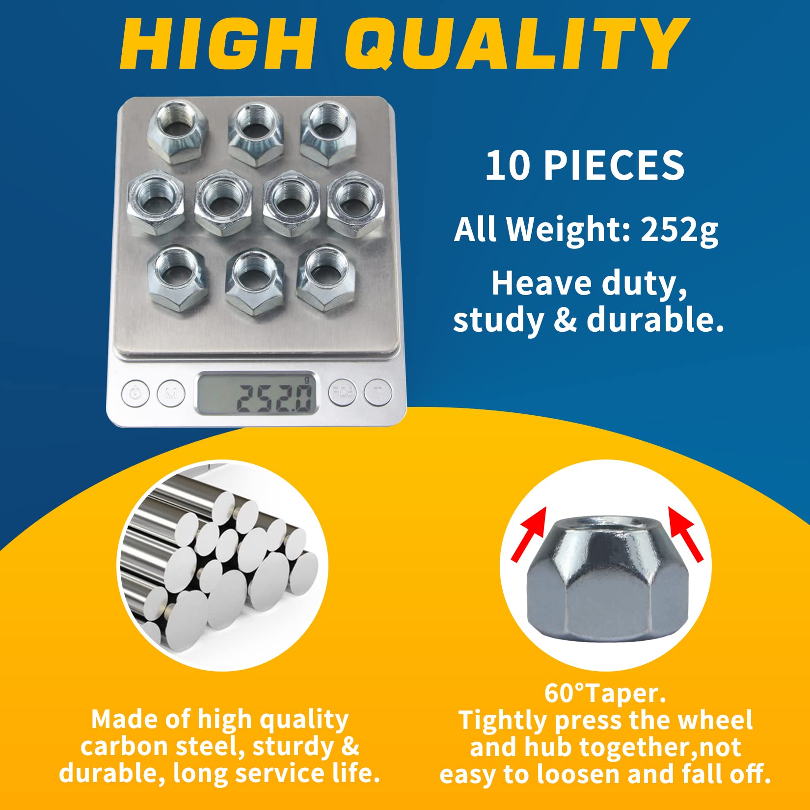 Snapklik.com : 10pcs 1/2-20 Trailer Lug Nuts, Wheel 509 Lug Nut Hub ...