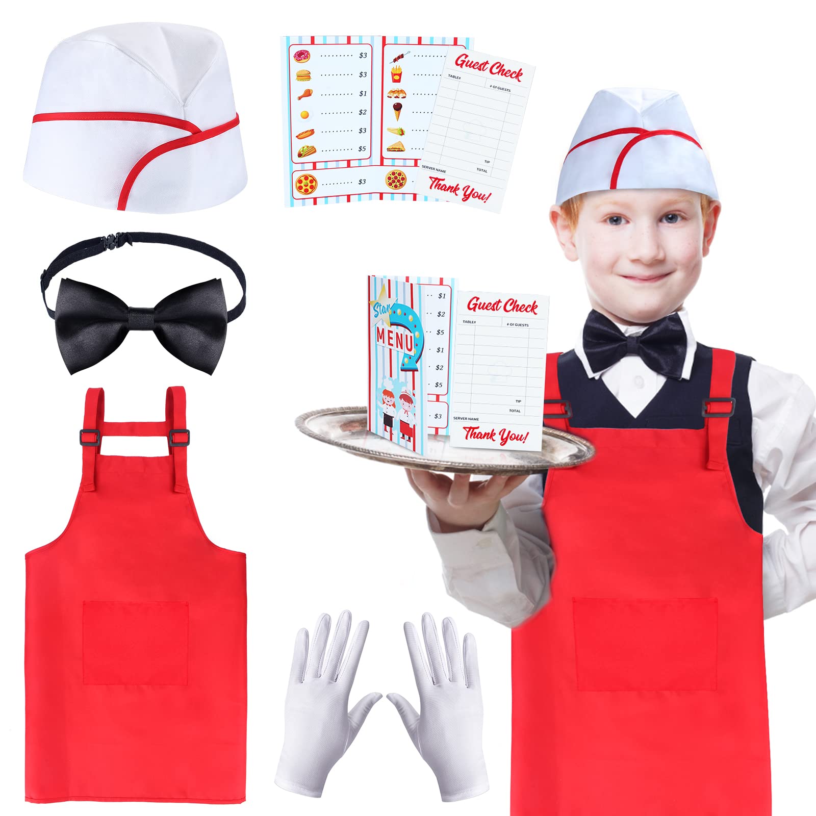 Amazon.com: Keymall Kids Waiter Costume Set Vendor Costume Kit 6 Pcs ...