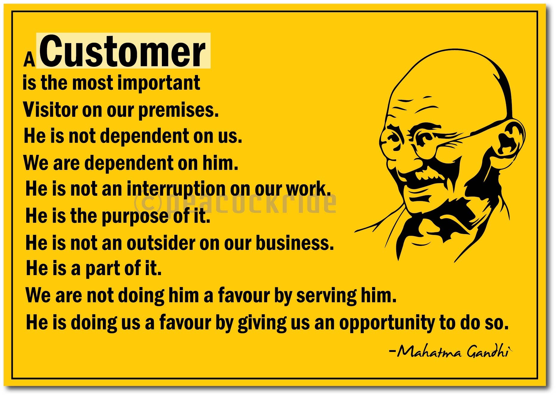 PEACOCKRIDE A Customer is God I Mahatma Gandhi Quotes Wall Poster ...
