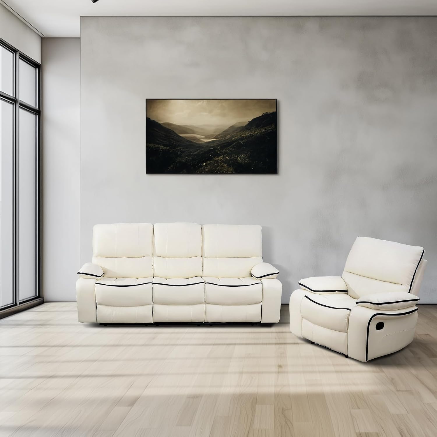 Amazon.com: 2 Pieces Manual Leather Recliner Sofa Set Including 3 ...