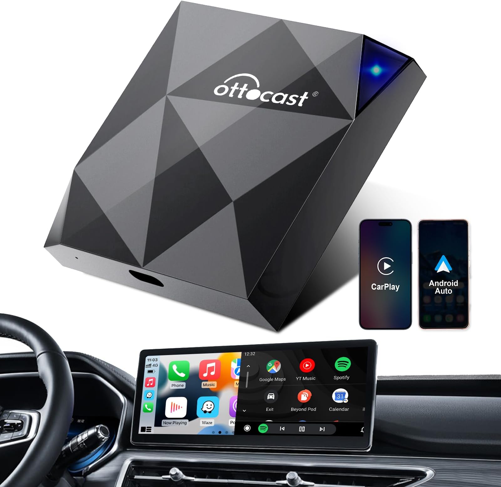 OTTOCAST Carplay Wireless & Adattatore Android Auto, 2 in 1Adattatore ...