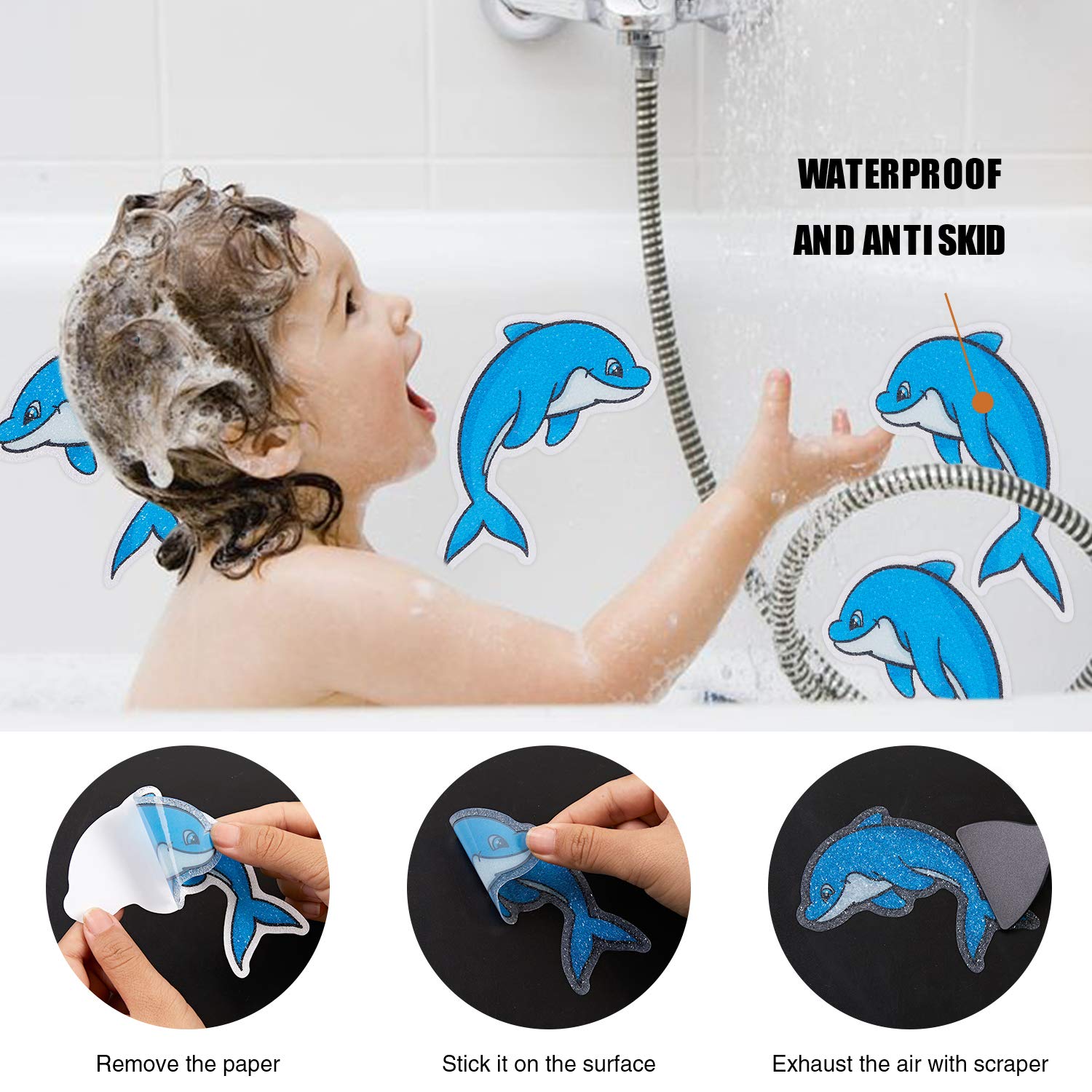 Snapklik.com : Secopad Non Slip Dolphin Bathtub Stickers, 20 PCS Adhesive Kids Anti Slip Decal ...