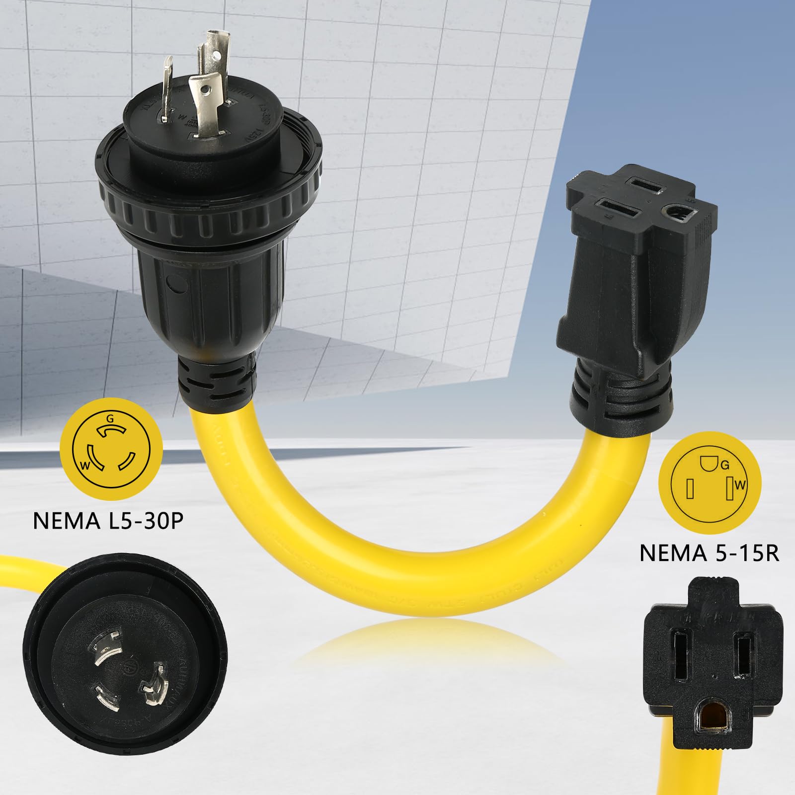 Snapklik.com : 1FT 30 Amp Twist Lock Adapter, Shore Power Rv Plug Adapter 30A Male L5-30P To 5 ...