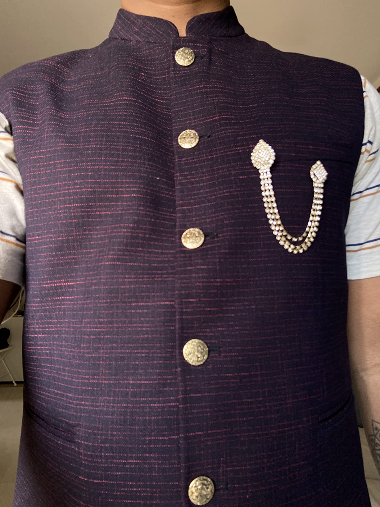 sanjog Impressive American Diamond Rhinestone Gold Party Brooch For Men ...