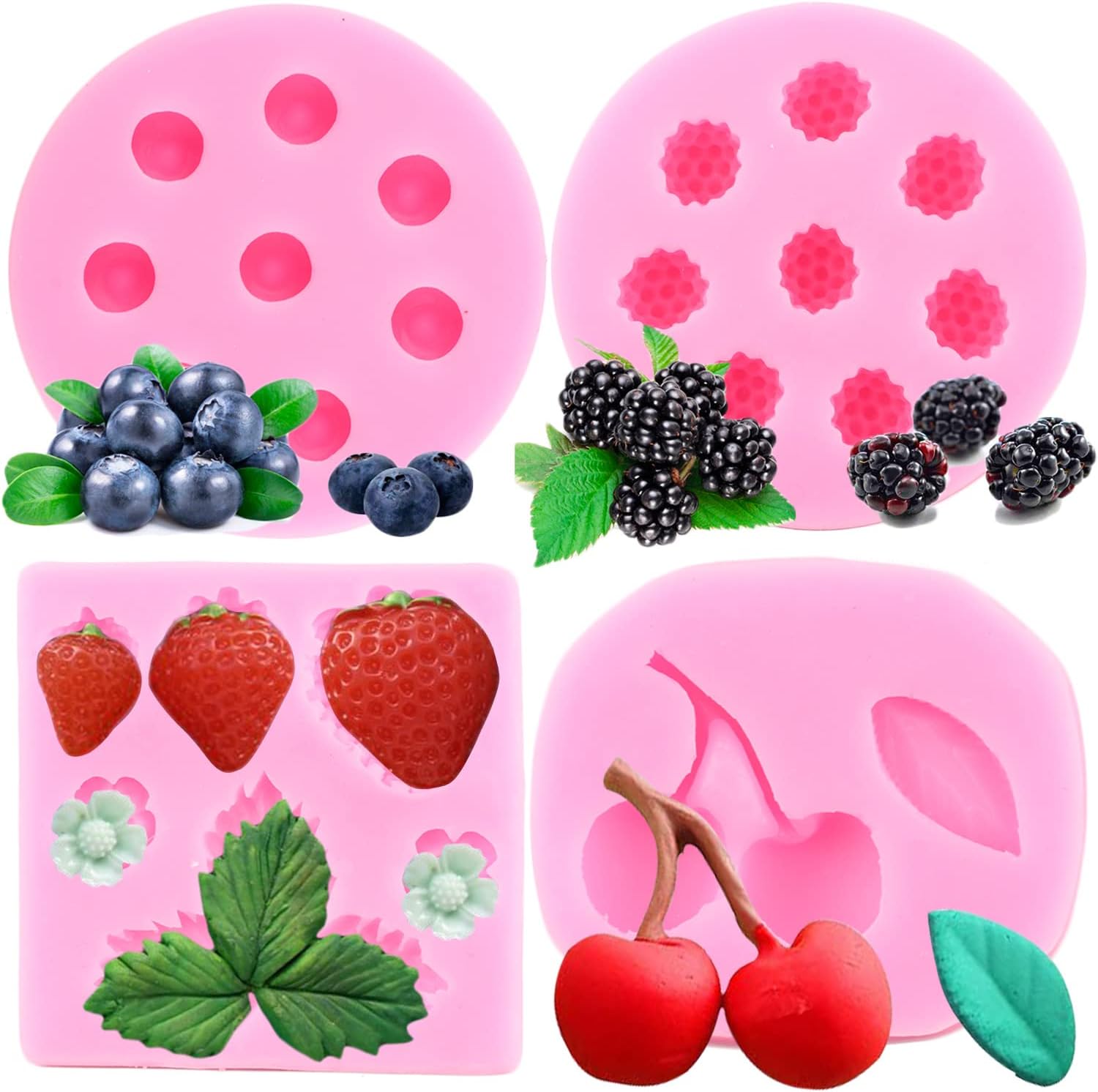 Amazon.com: 2Pcs Blueberry & Raspberry Silicone Fondant Molds, Mulberry ...