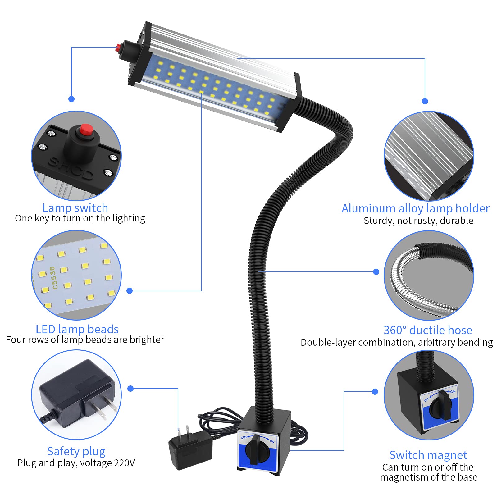 44 Leds Waterproof Magnetic Work Light, Led machine light, Magnetic ...