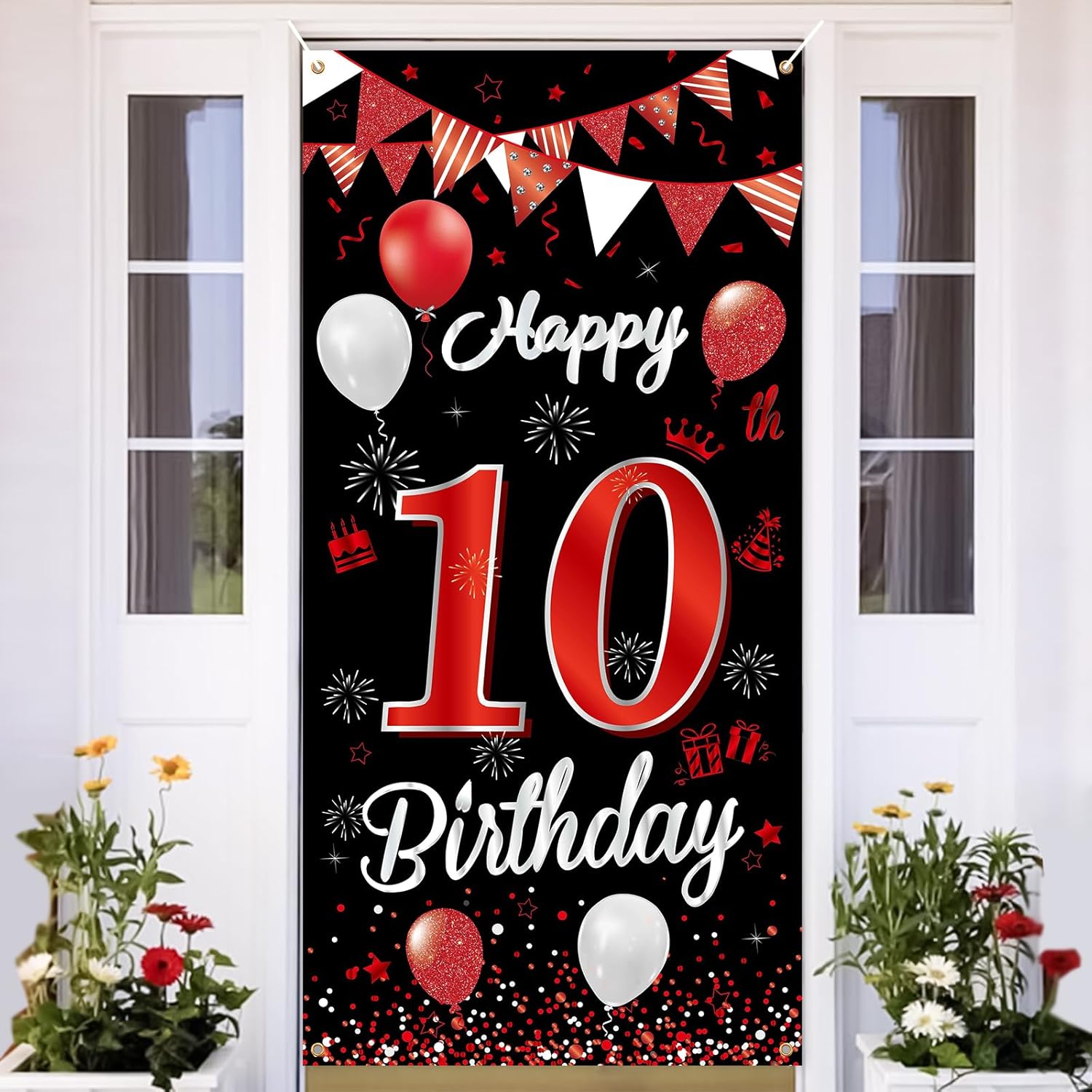 10th Birthday Backdrop Banner,BTZO Happy 10th Birthday Decorations,Red ...