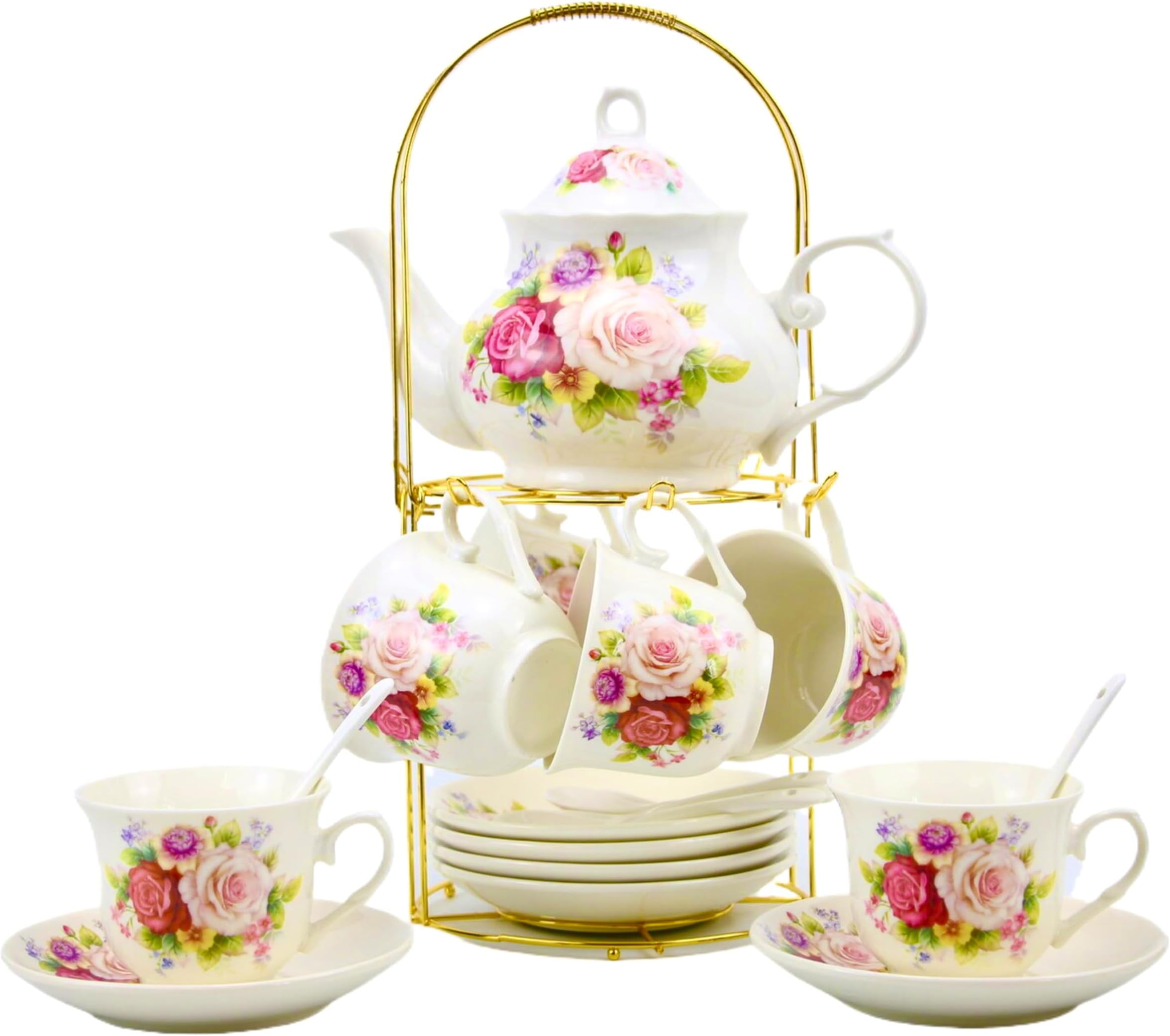 Amazon.com | 20-Pieces Porcelain Bone china Tea Sets,Gold Rim Coffee ...