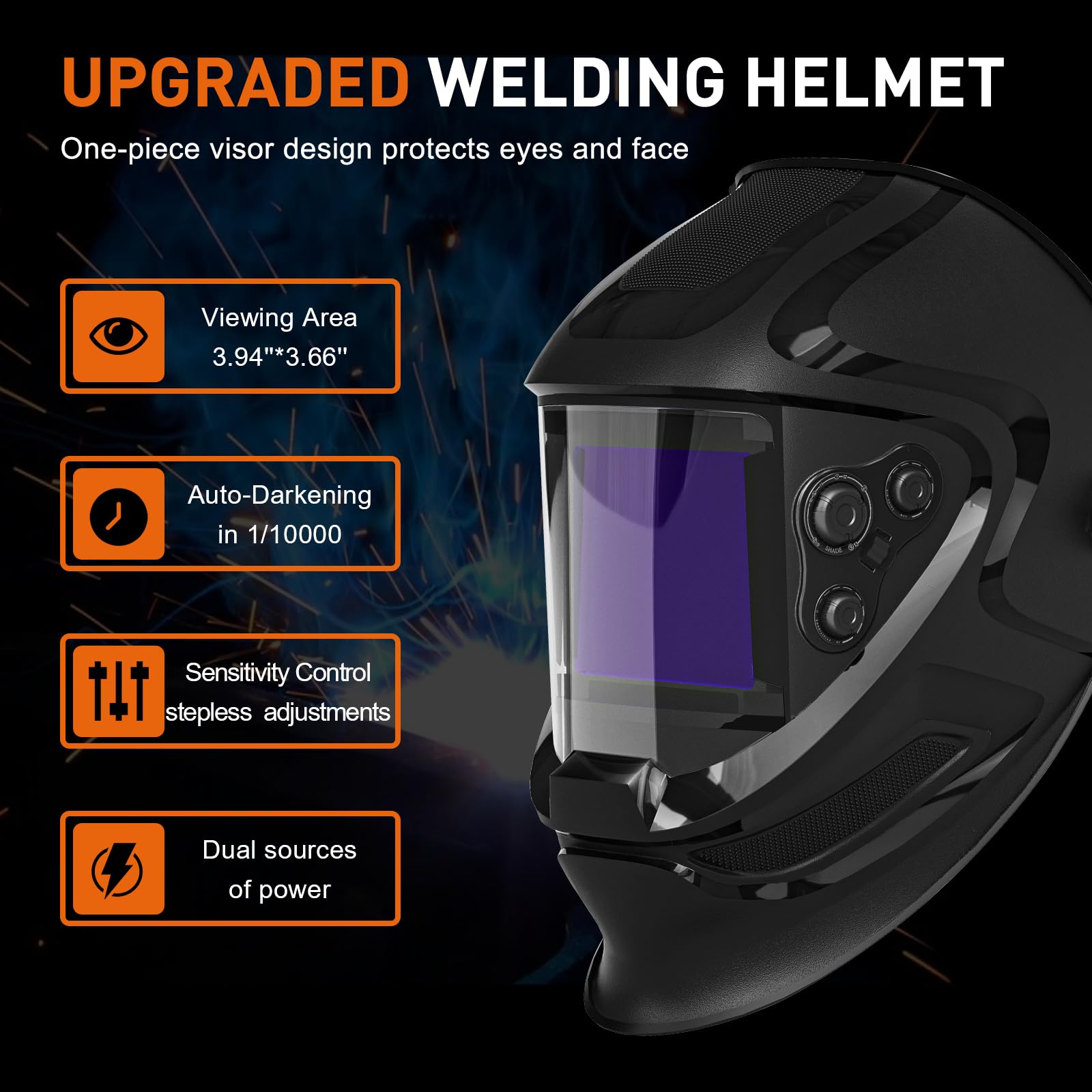 TECWELD Auto Darkening Welding Helmet, Large Viewing Welding Hood with ...