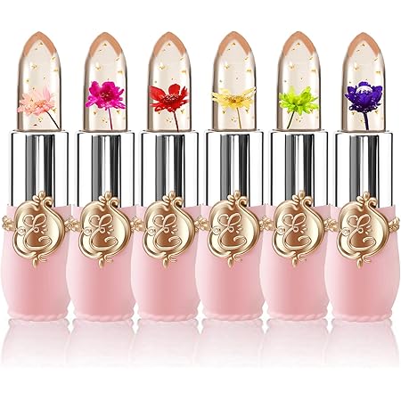 Amazon.com : firstfly Pack of 6 Crystal Flower Jelly Lipstick, Long ...