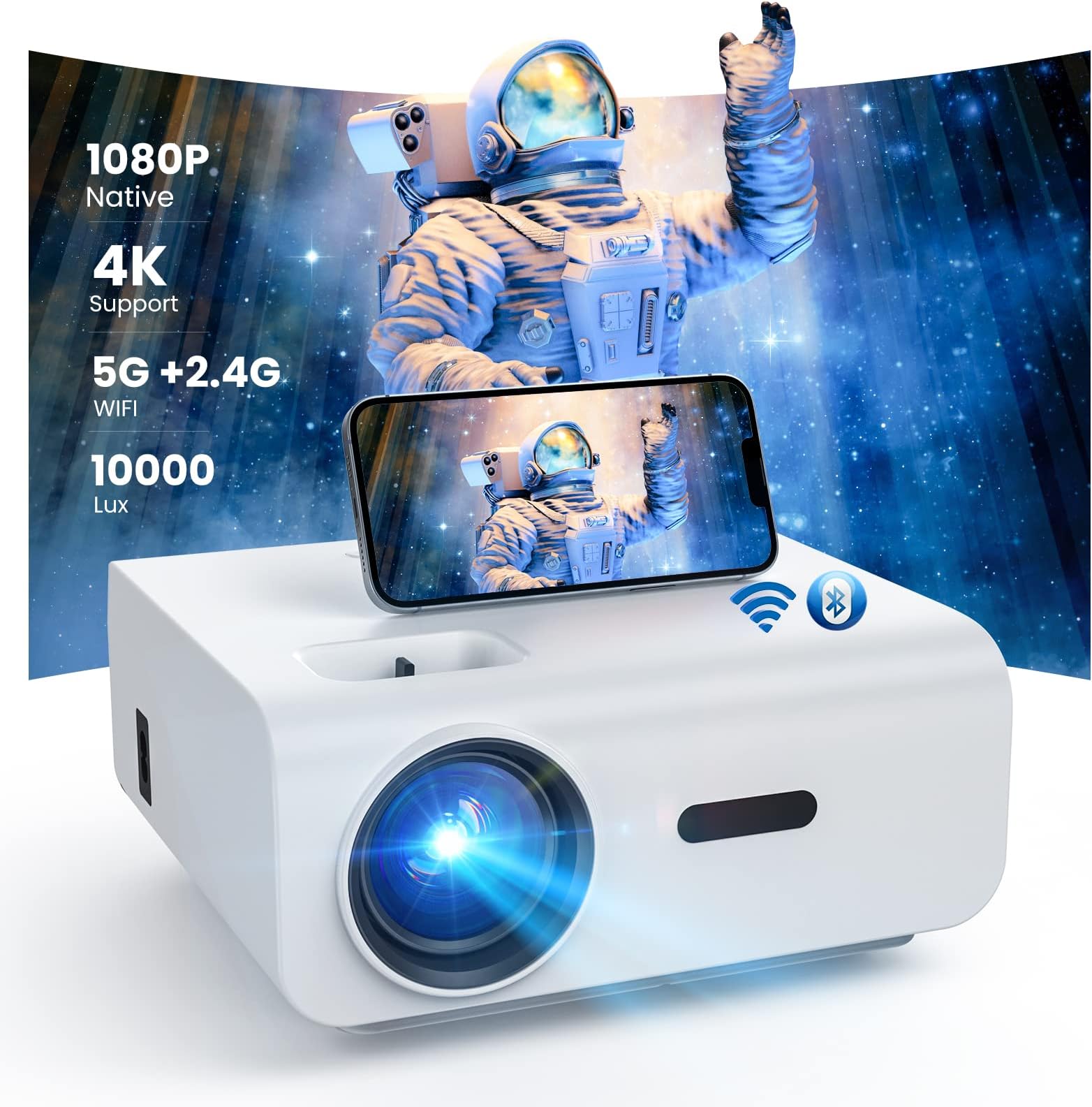 Proyector 5G WiFi Bluetooth 15000L, VISSPL 1080P Full HD Proyector 4K ...