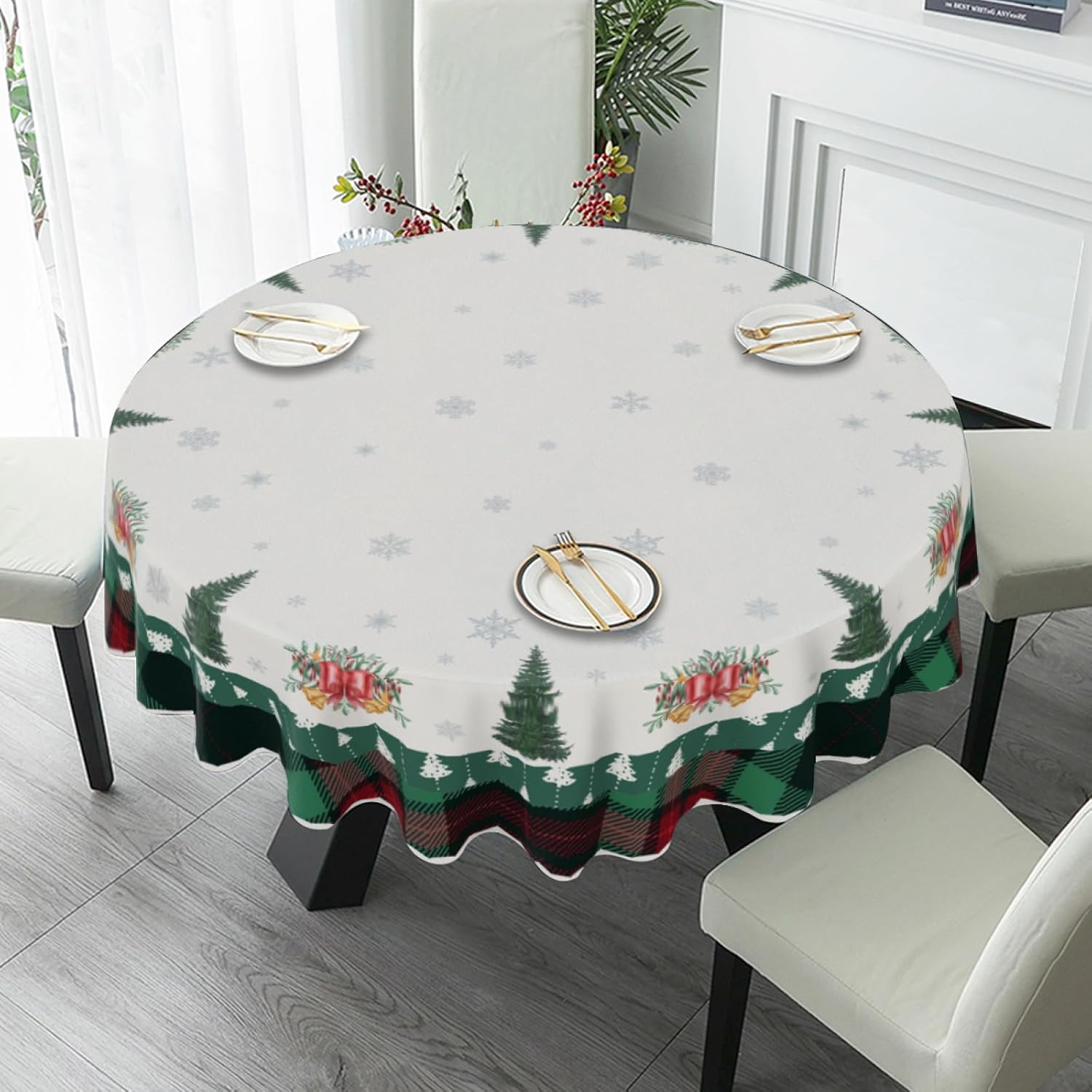 Amazon.com: theirsova Christmas Tablecloth Snowflake Tablecloth Round ...