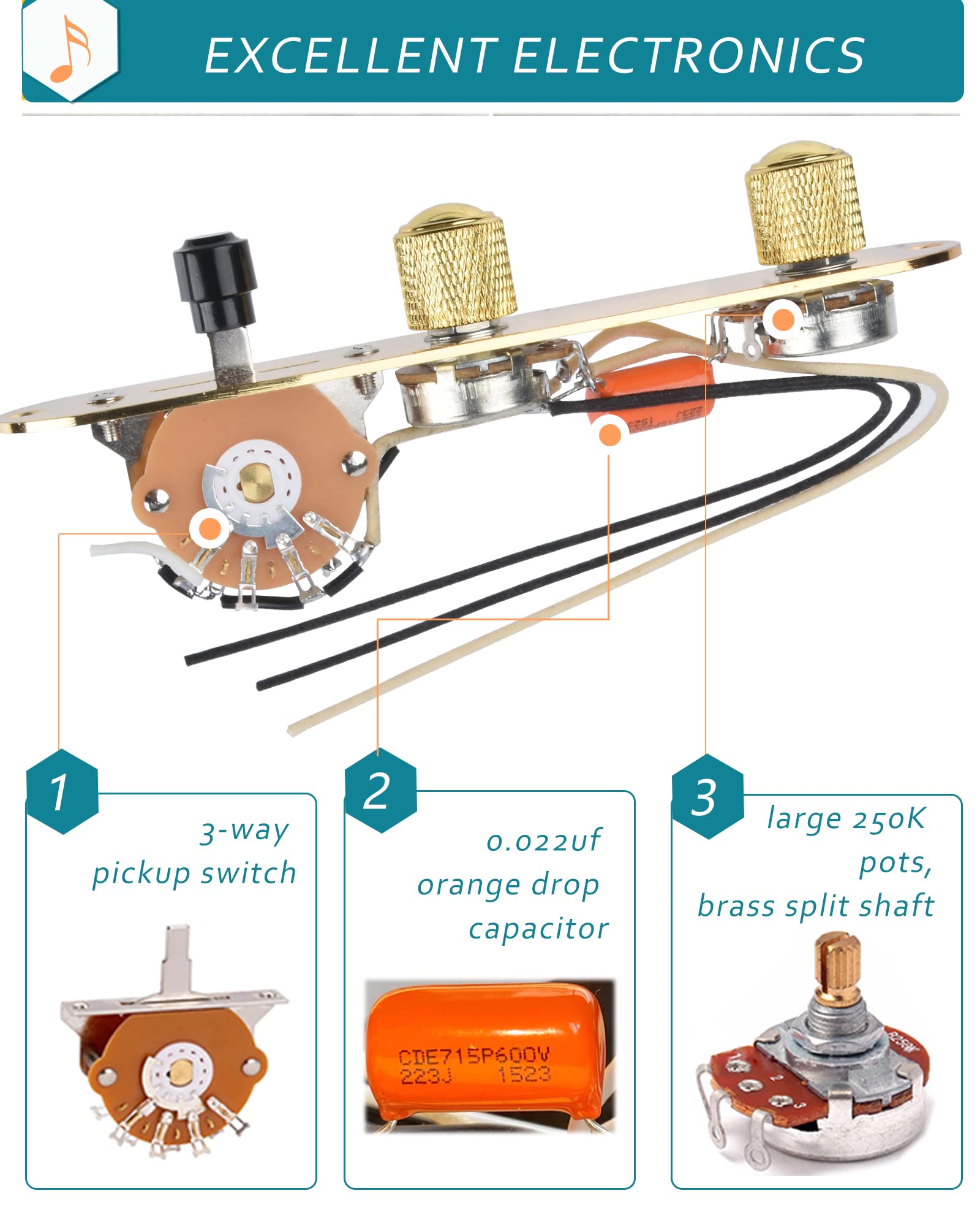Snapklik.com : LAMSAM Fully Loaded Guitar Control Plate, Prewired 3-way ...
