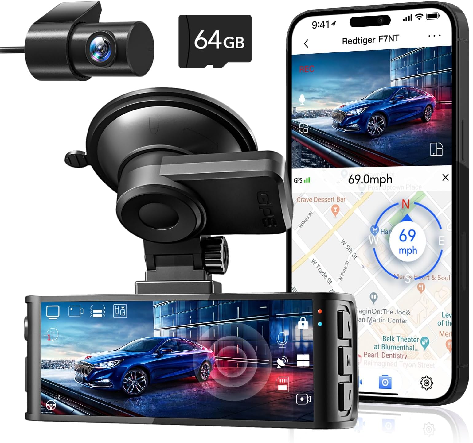Nextbase 522GW Dash Cam Front and Rear Camera with Class 10 U3 64gb SD ...