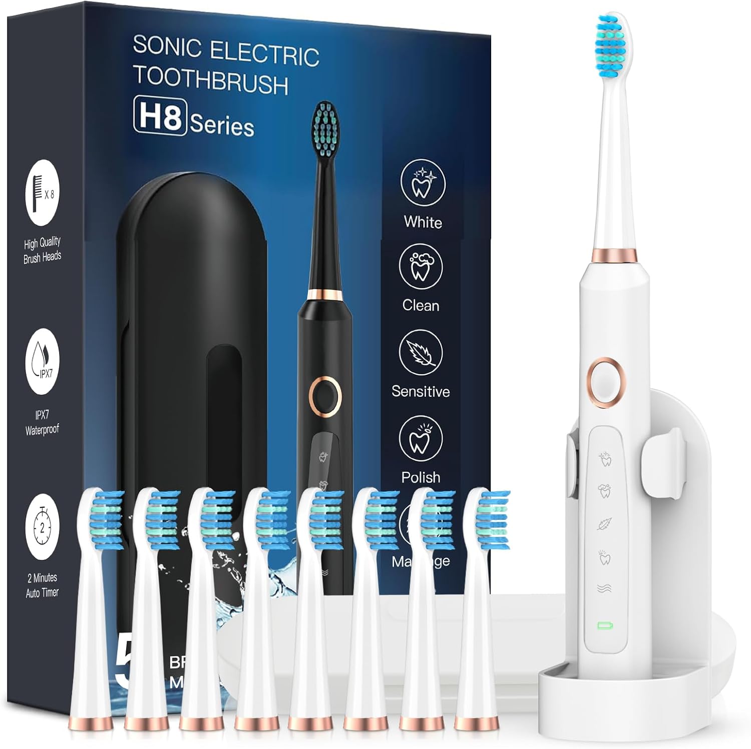Cepillos de Dientes Electricos Sónico Adultos con 8 Cabezal - Cepillo ...