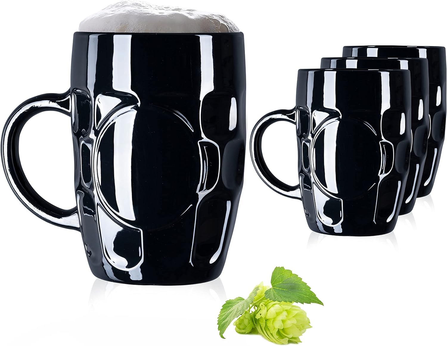 PLATINUX Schwarze Biergläser 500ml mit Henkel Bierkrug Glas Set 4Teilig ...