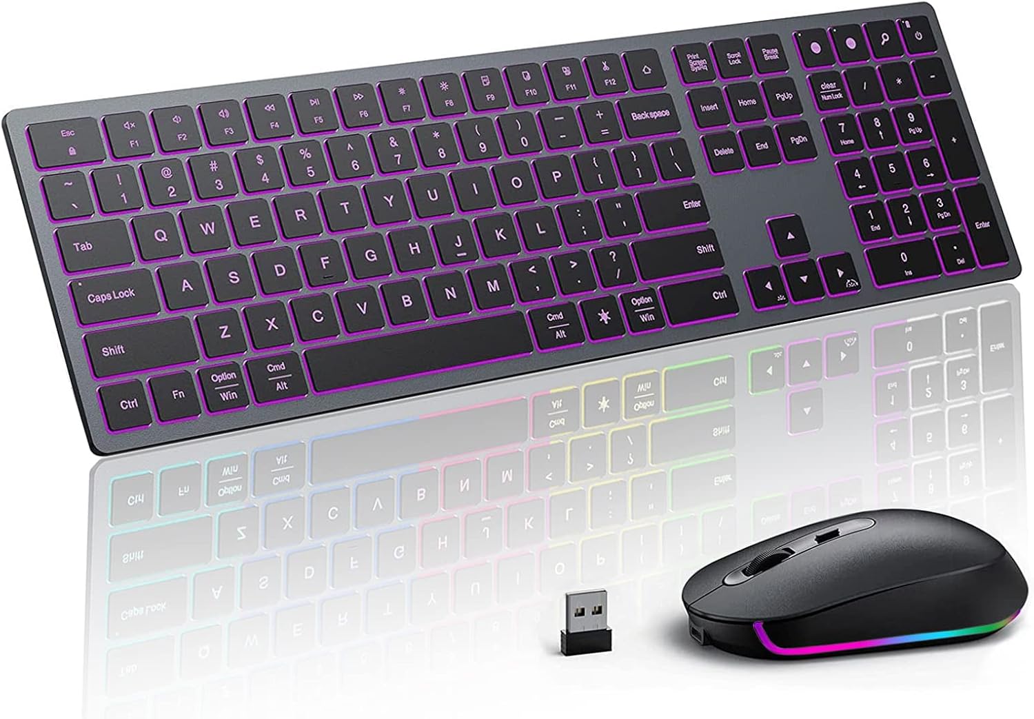 Backlit Wireless Keyboard and Mouse, PEIOUS 7 Color Light Up Mouse and ...