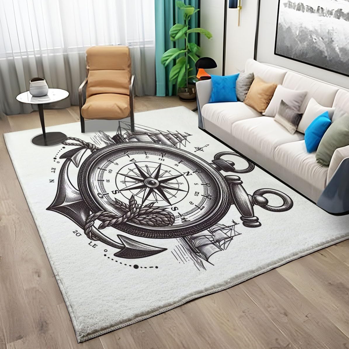Amazon.com: Generic Area Rug 3x5, Retro Nautical Compass Theme Washable ...