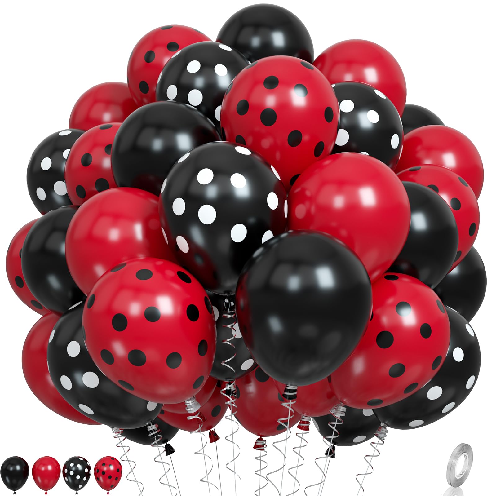 Amazon.com: Ladybug Balloons, Red Black Polka Dots Balloons Matte Black ...