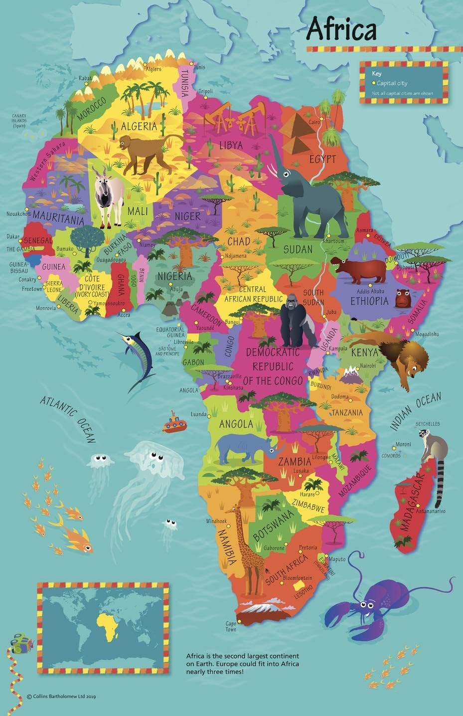 Amazon.com: Collins Children's Africa Wall Map - 19.5 x 30 inches ...