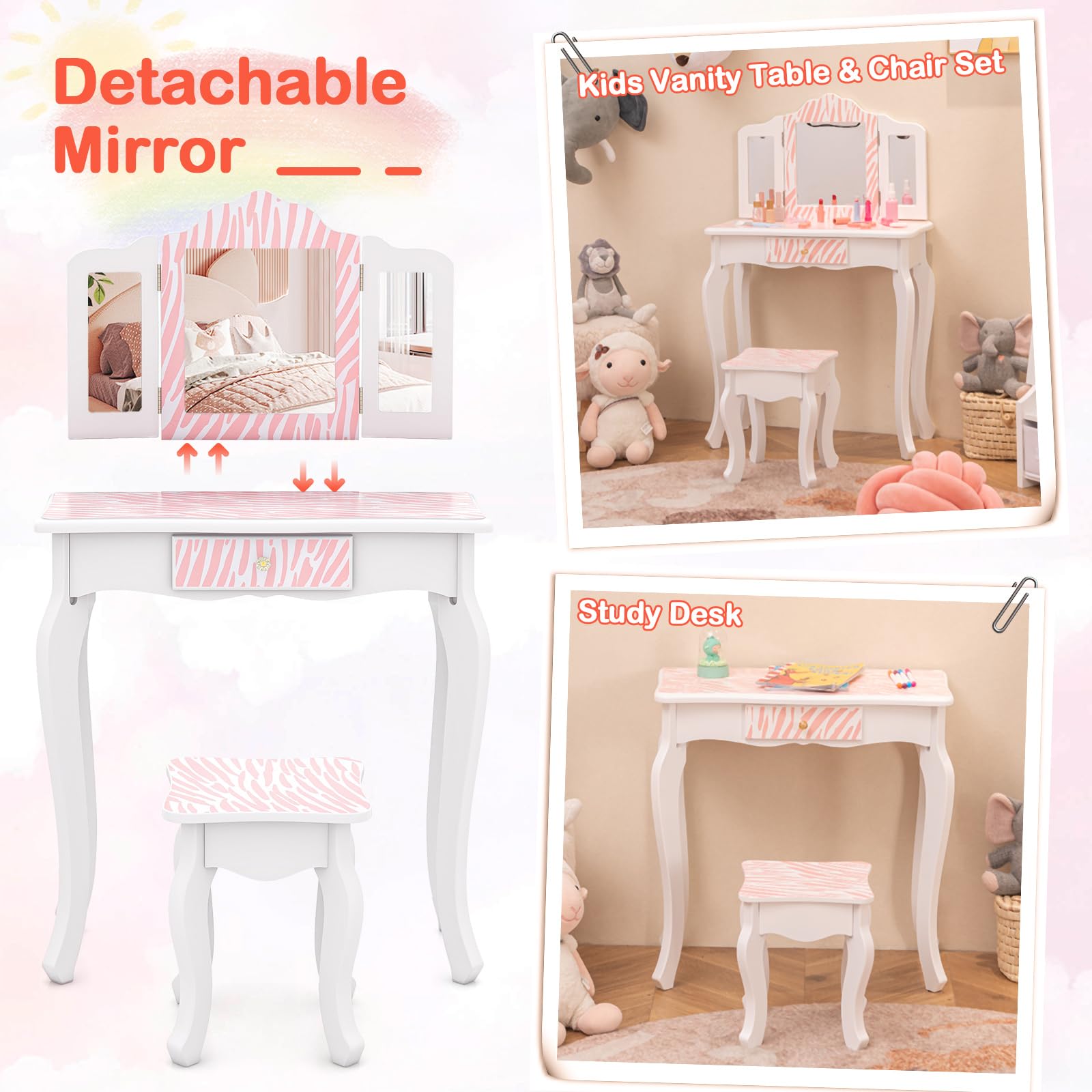 Zebra Vanity Table For Kids