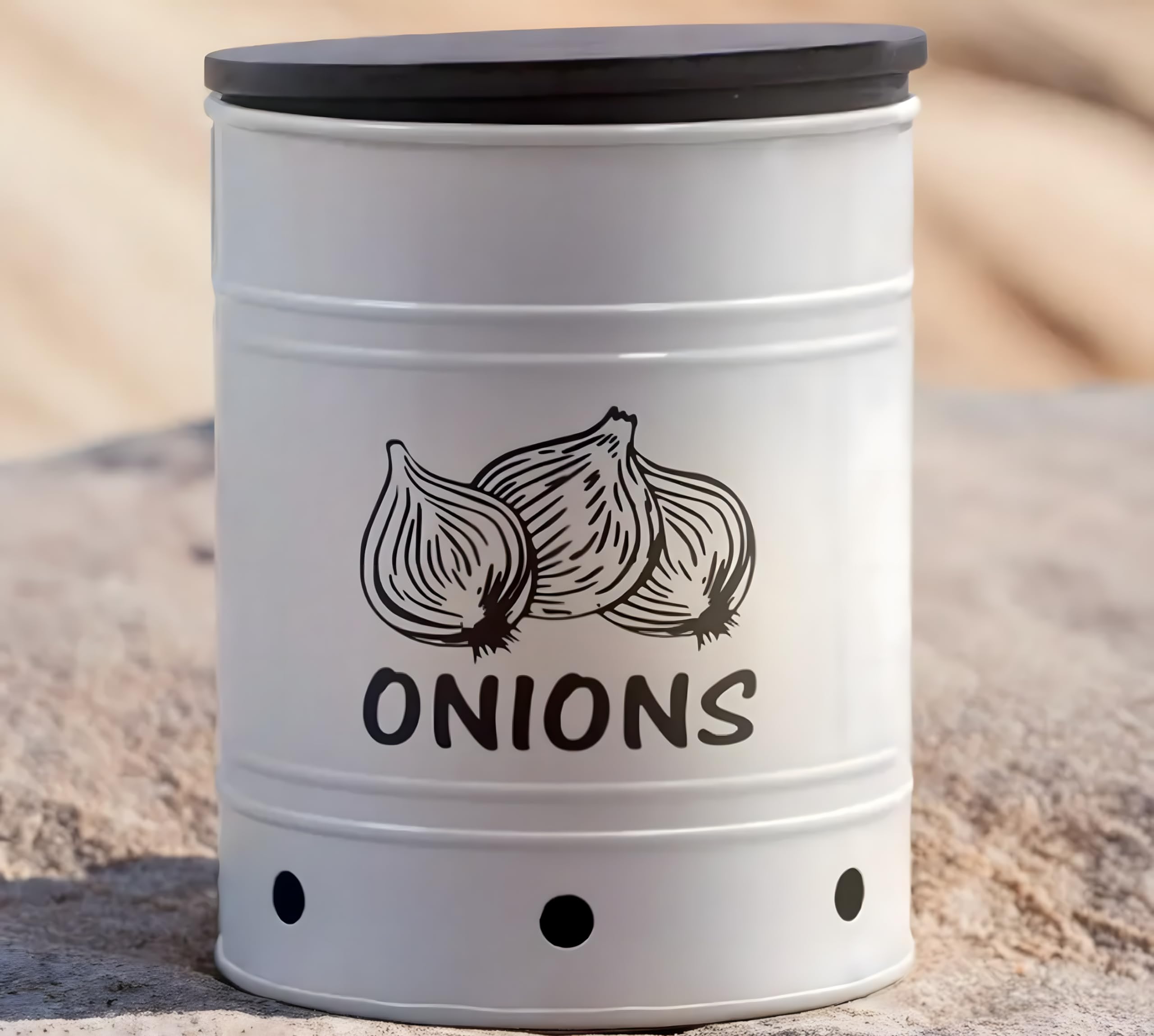 Mindful Craft Onion Storage -Metal Canister Storage Jar Barrel with ...