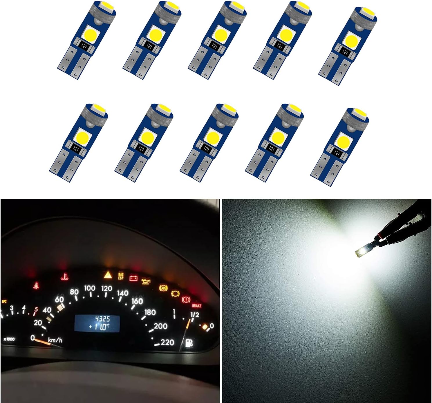 Amazon.com: 10pcs T5 LED BULBS Dashboard dash lights, Super Bright 17 37 70 74 T5 Socket LED ...