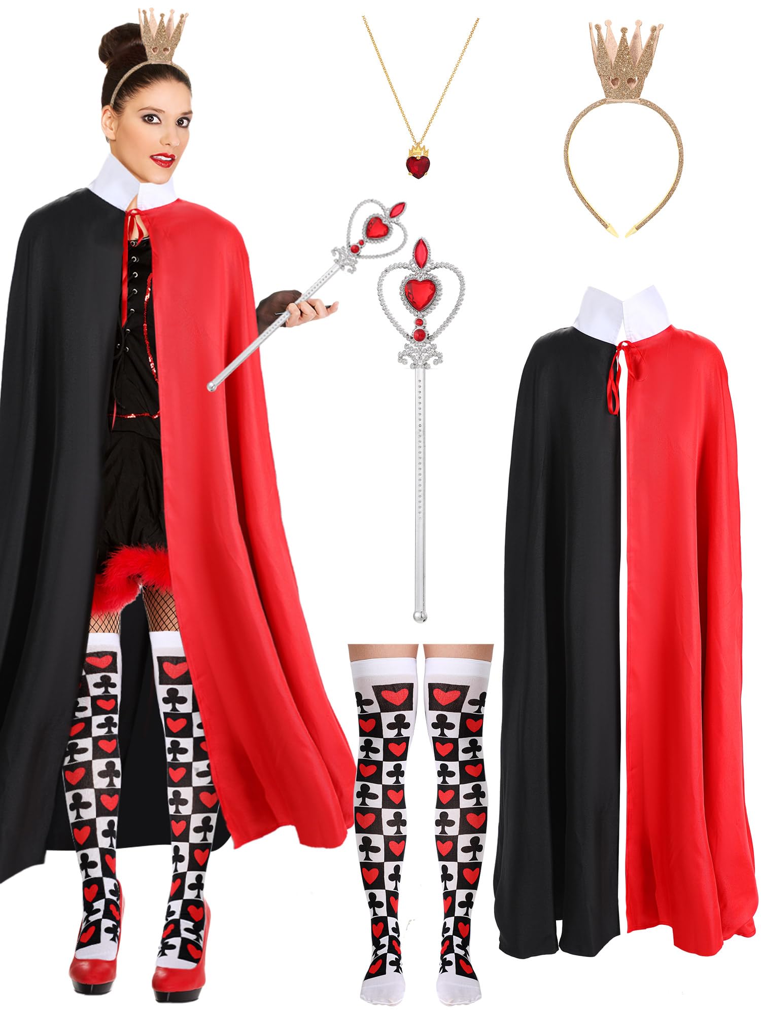 Toulite 5 Pcs Queen Adult Costume Kit with Shiny Crown Red Tights ...