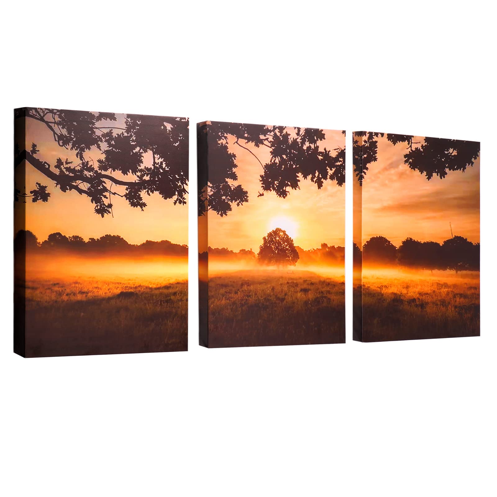 Sunrise Scenery Canvas Wall Art-Sunset Landscape Bedroom Decor?3-Piece ...