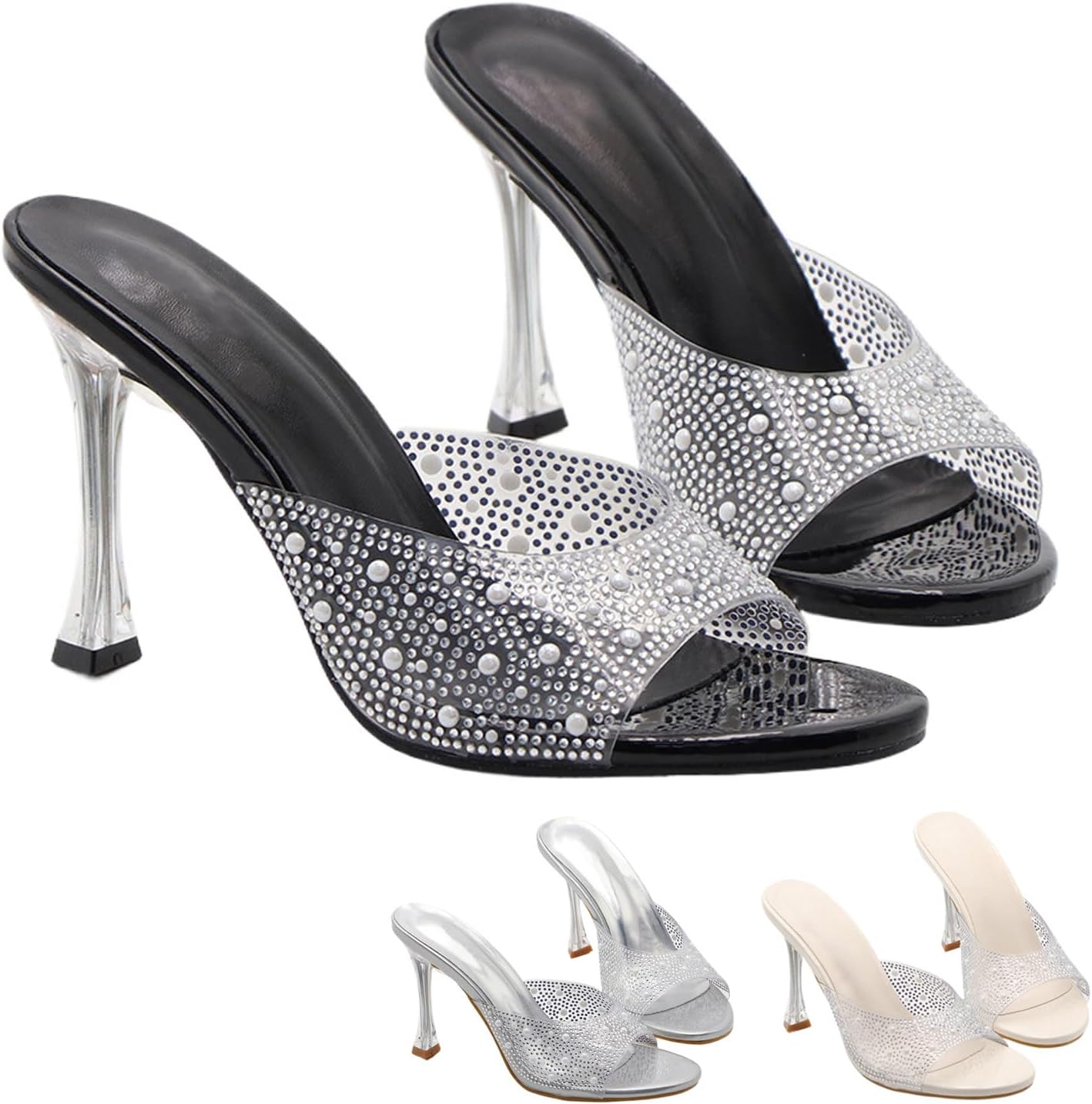 Amazon.com | Women's Rhinestone Comfortable Slip On Stilettos Heel ...