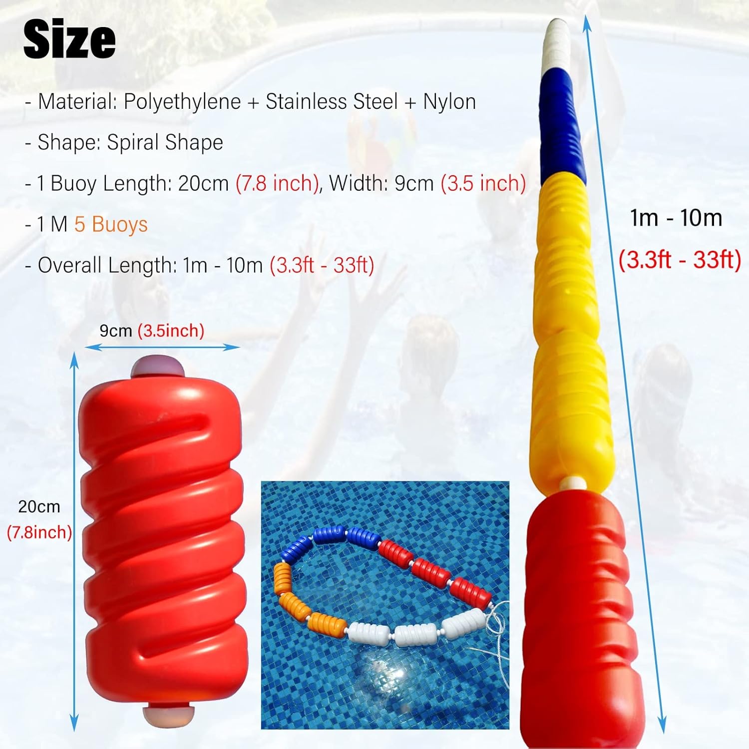 Buy LSMKKA Pool Divider Floats with Rope, Safety Pool Float Lines with ...