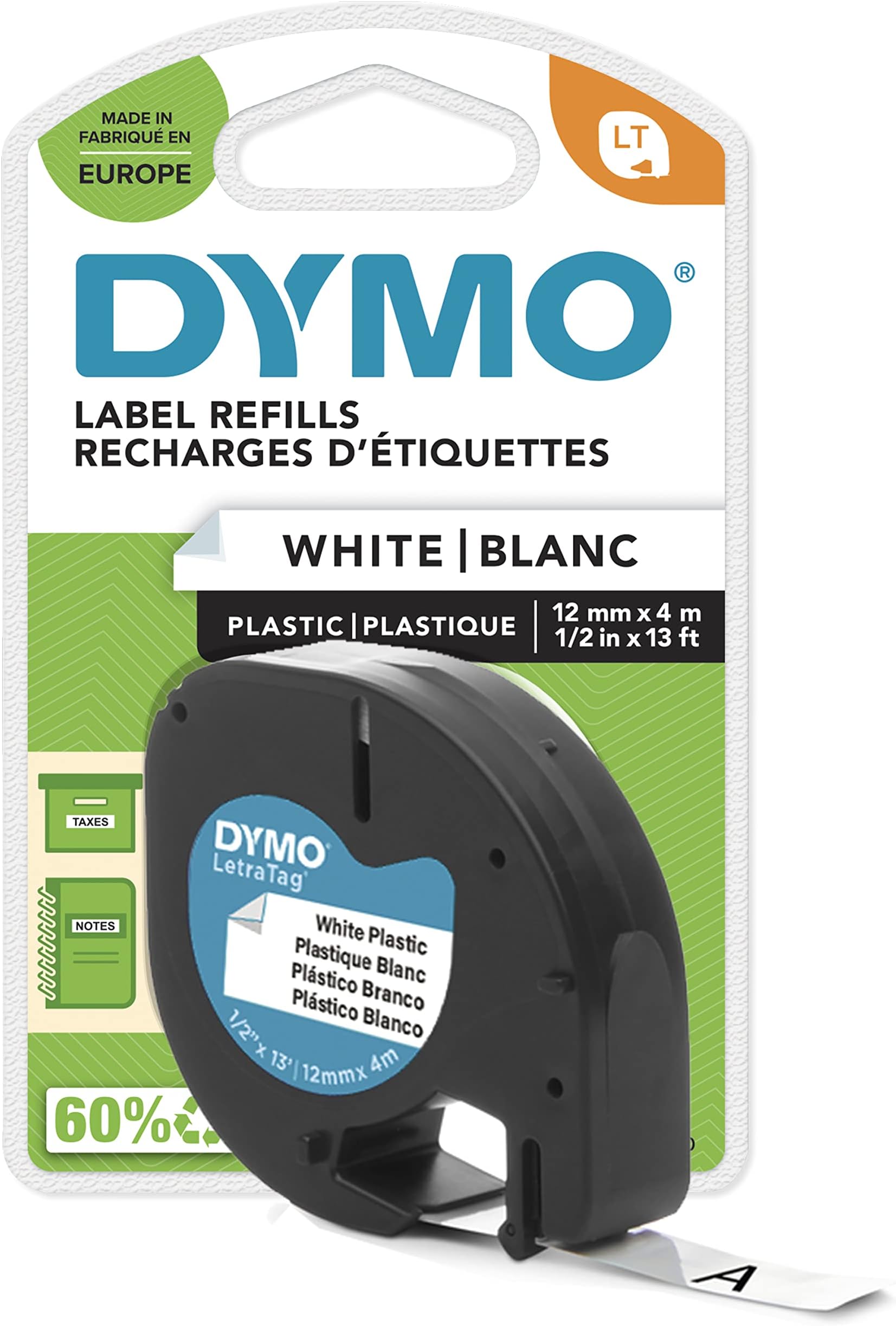 Amazon.com: DYMO LT Plastic Labels for LetraTag Label Makers, Black ...