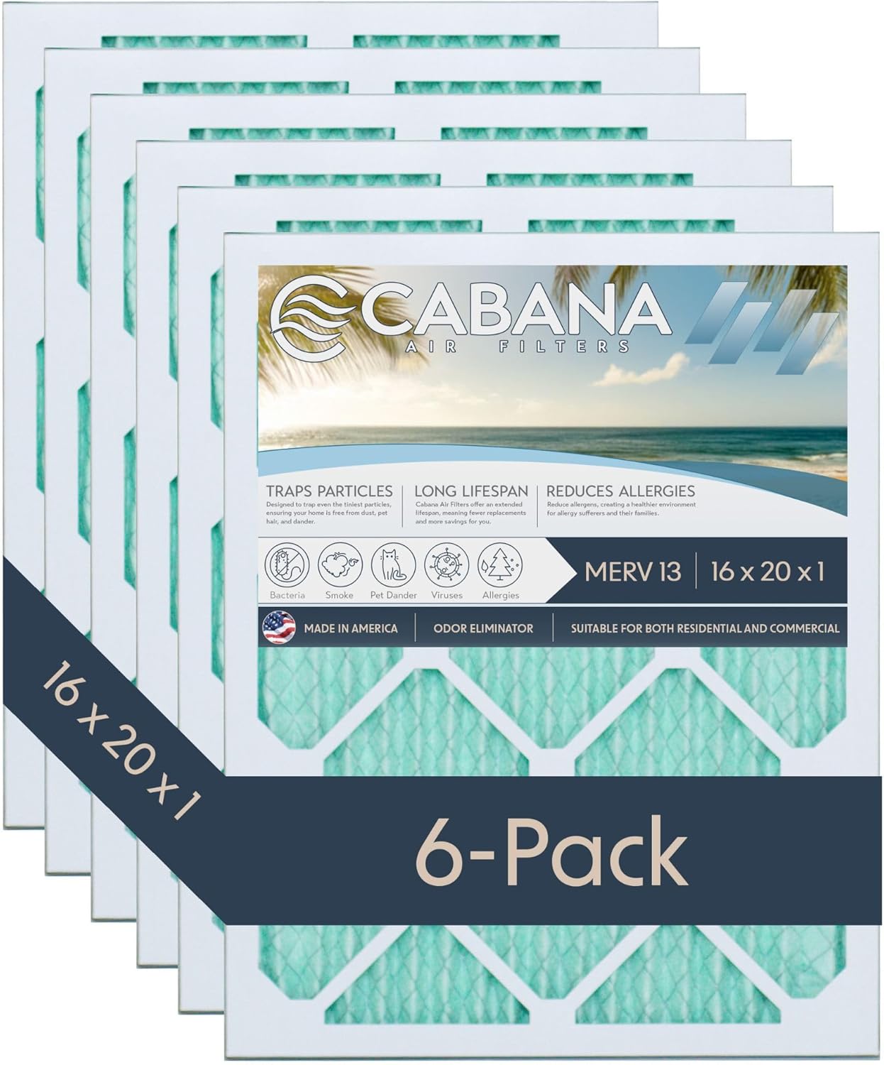 Cabana Filters 16x20x1 AC Furnace Air Filter, Merv 13 Capture Unwanted ...