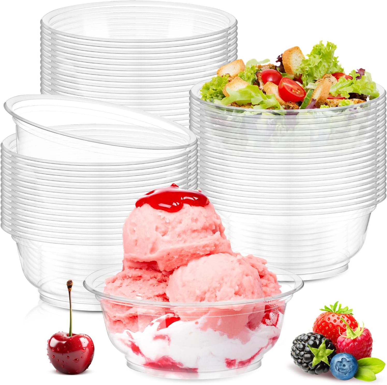 Amazon.com: KesaPlan 100 Pack 10 OZ Clear Plastic Bowls, Small ...