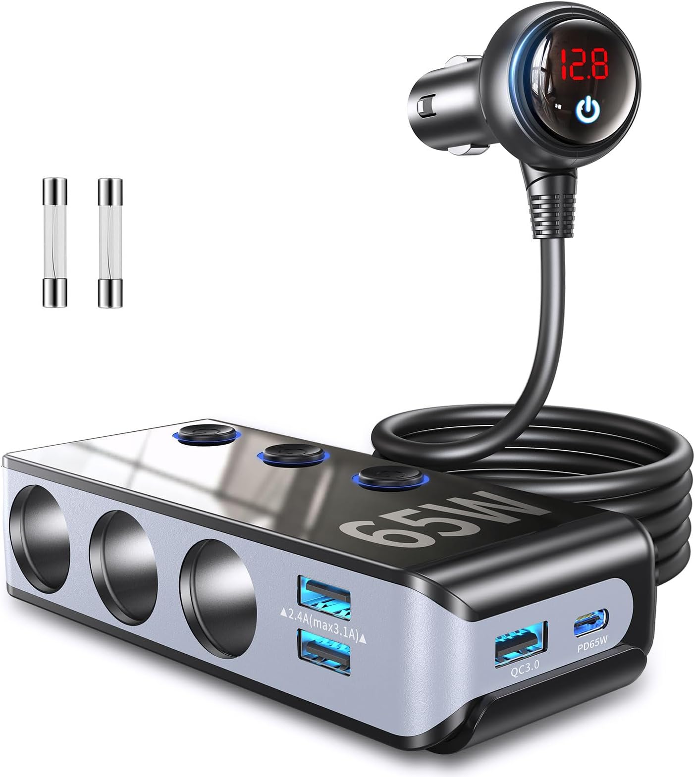 Amazon.com: BESTEK 3-Socket 200W 12V/24V DC Cigarette Lighter Power ...
