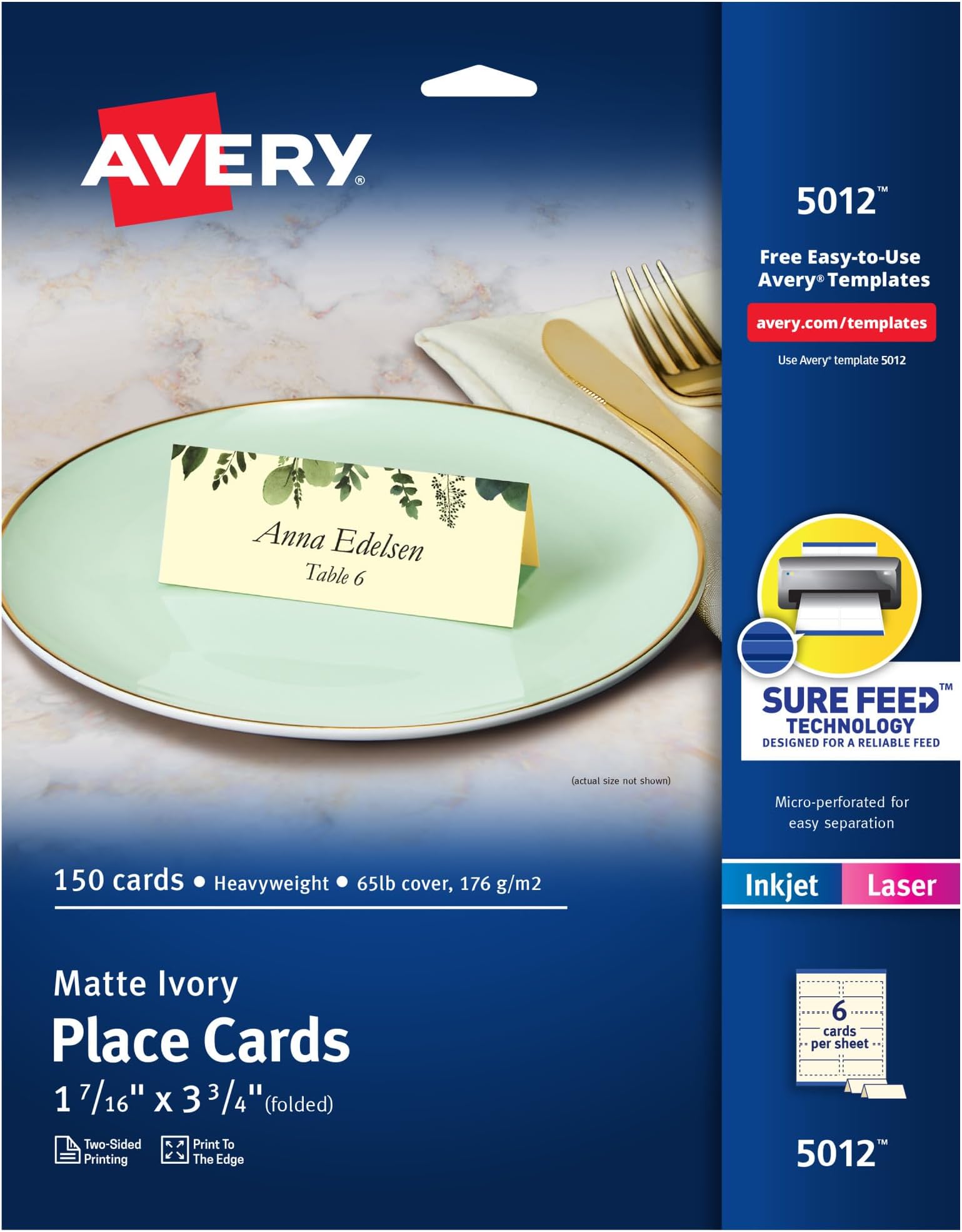 Amazon.com : Avery Printable Place Cards with Sure Feed Technology, 1-7 ...