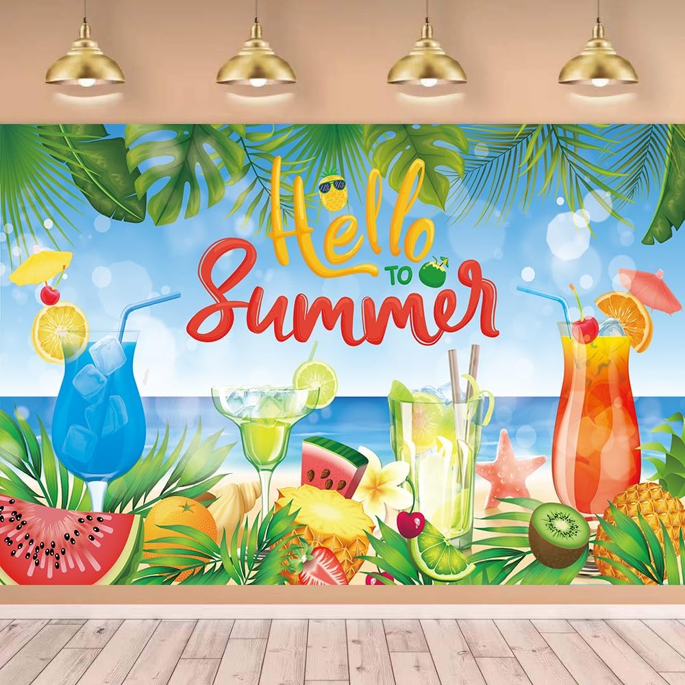 Amazon.com : LeDuo Hello Summer Beach Party Backdrop Tropical Seaside ...
