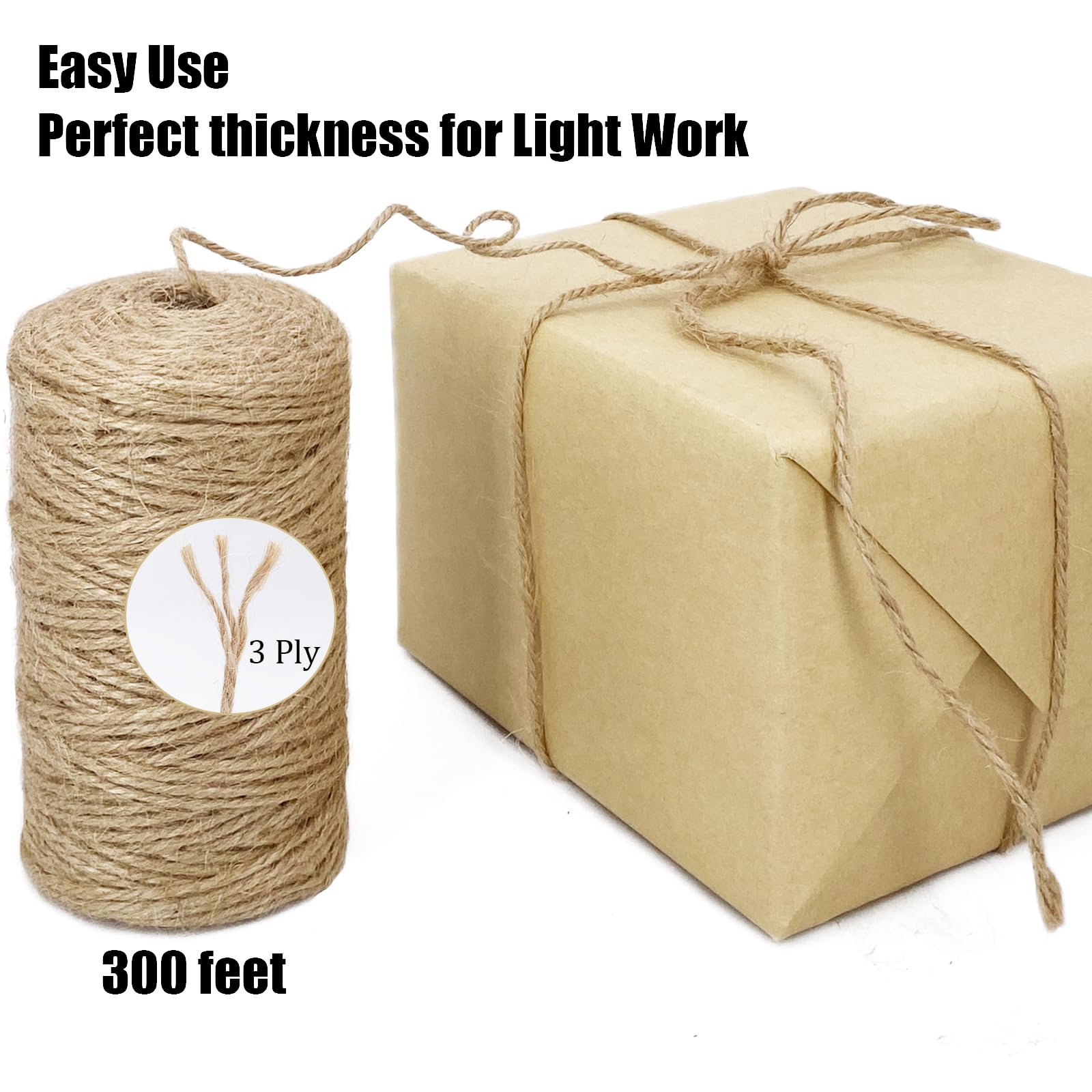 Snapklik.com : 2mm Jute Twine 300 Feet 3Ply Twisted Heavy Duty Brown ...